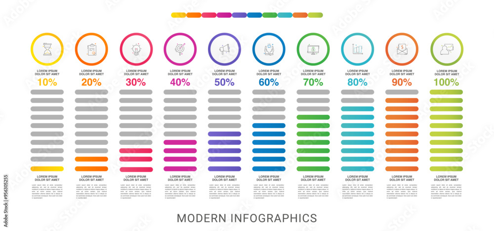 Vector infographic design template. Modern concept with ten steps ...