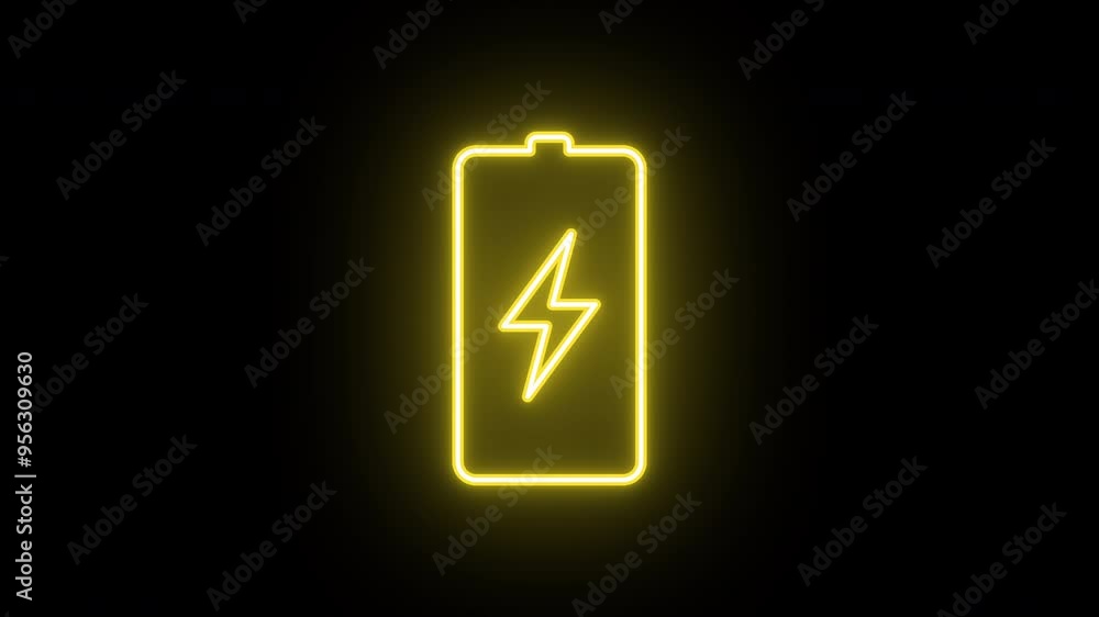 Neon electric battery icon animation, color flicker. Glowing neon ...