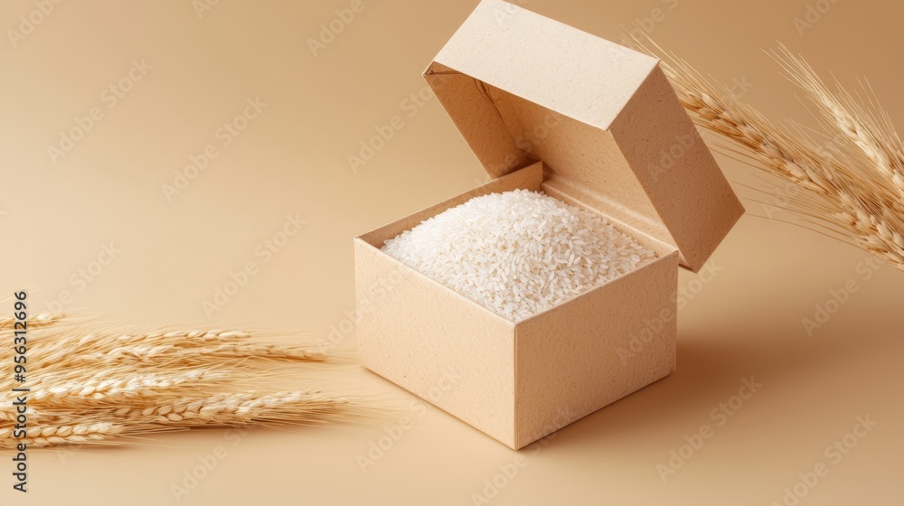 A rice box mockup with a surface that mimics the look of freshly ...