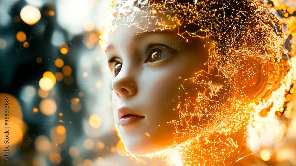 Artificial intelligence, a humanoid cyber girl with a neural network ...
