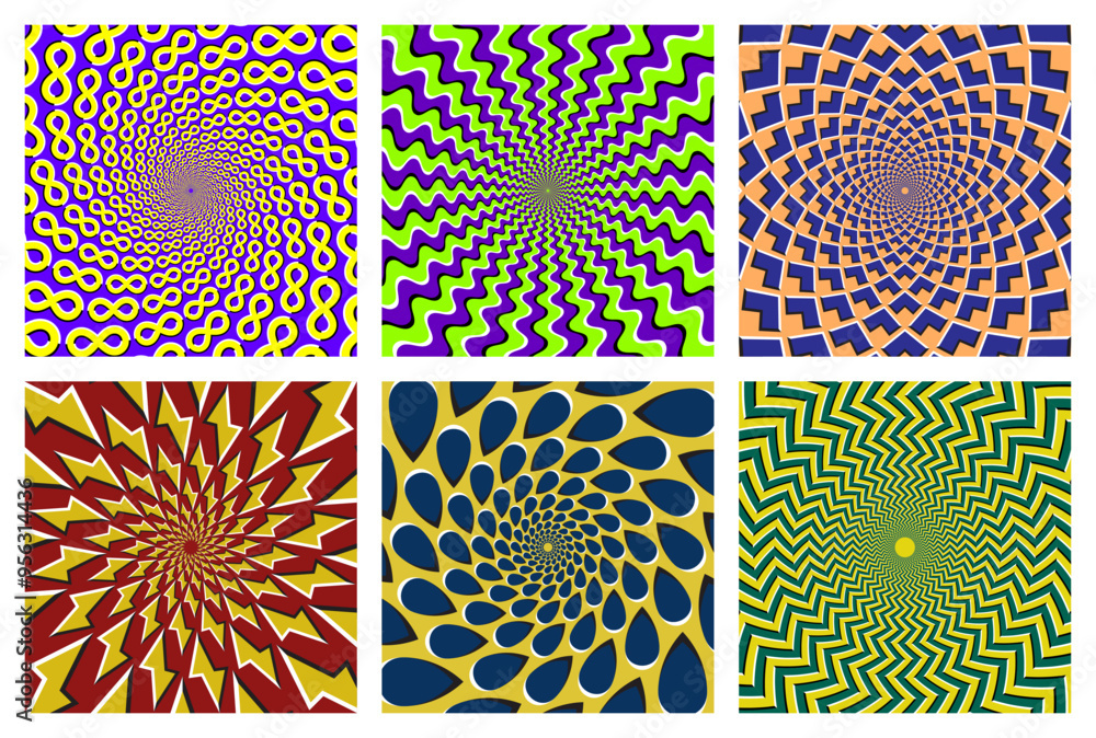 Vector set of dynamic circular patterns. Eye-catching backgrounds with ...