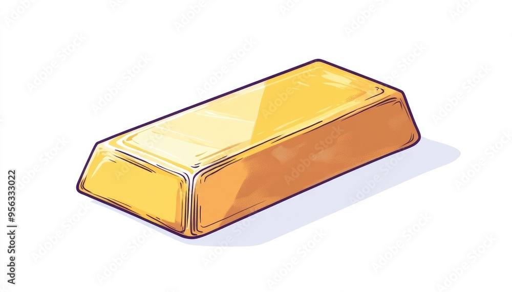 Cartoon illustration of a gold bar in line art style Stock Illustration ...