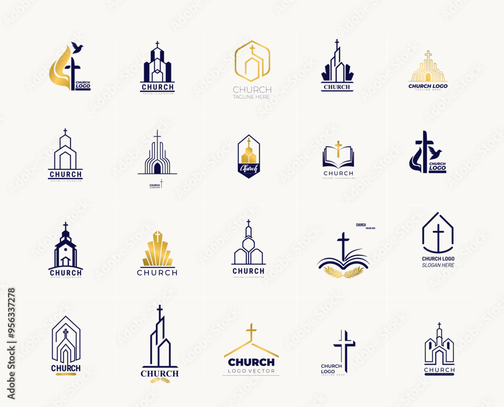 Big set Cross logo design template. Church religious christian logo ...