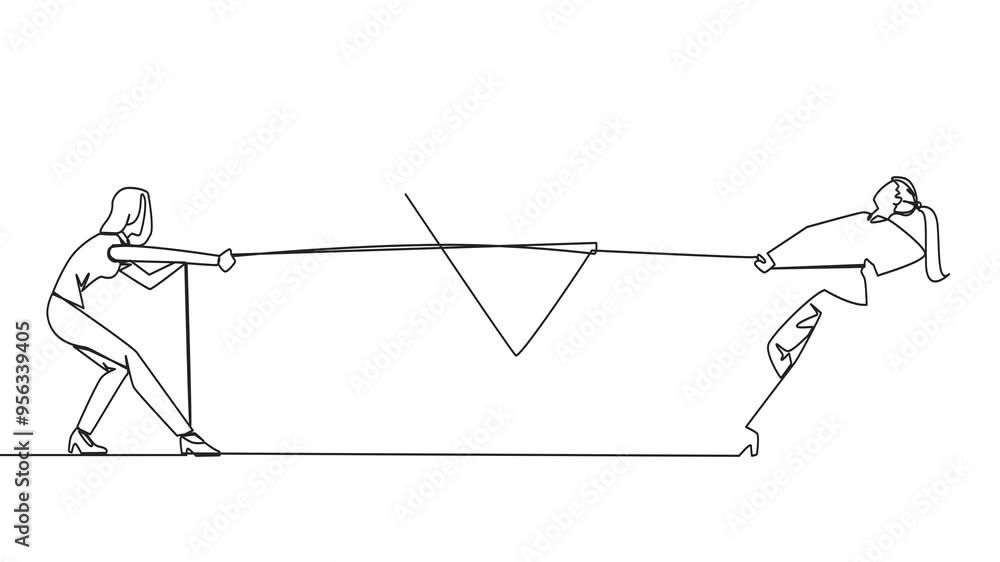 Self drawing animation single one line drawing two businesswomen ...