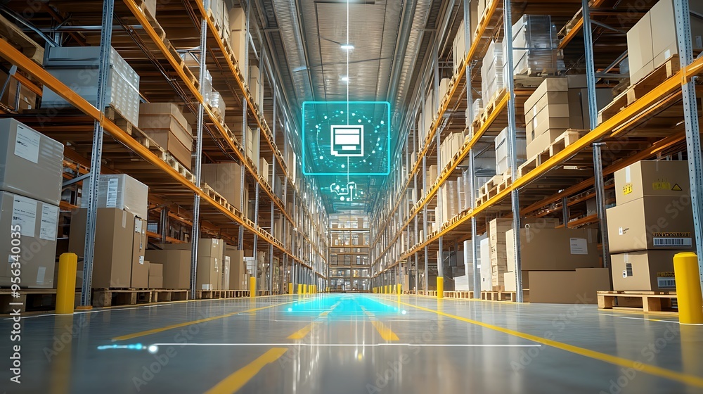 3D Illustration of a Modern Warehouse with Automated Storage and ...
