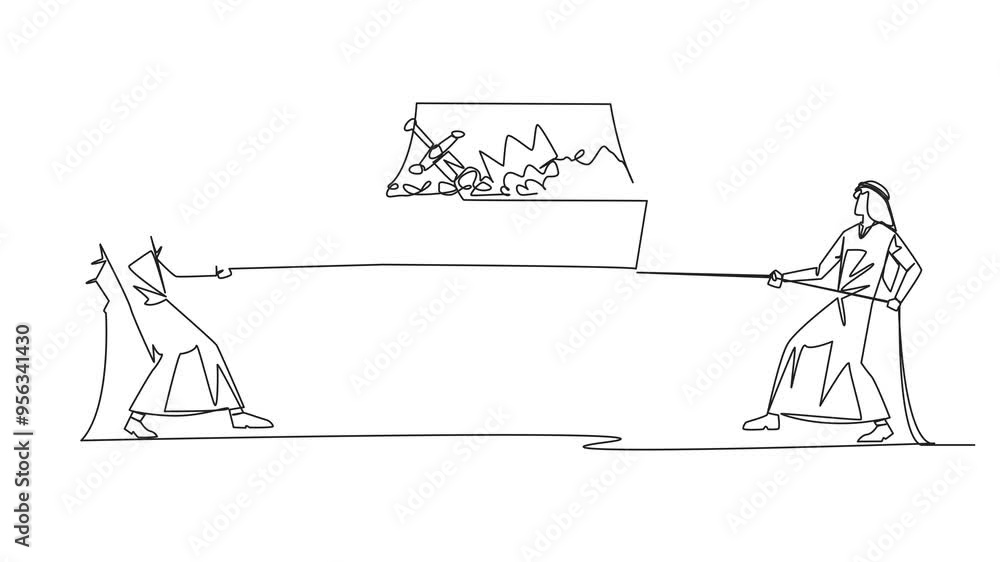 Self drawing animation of single one line drawing two Arabian ...