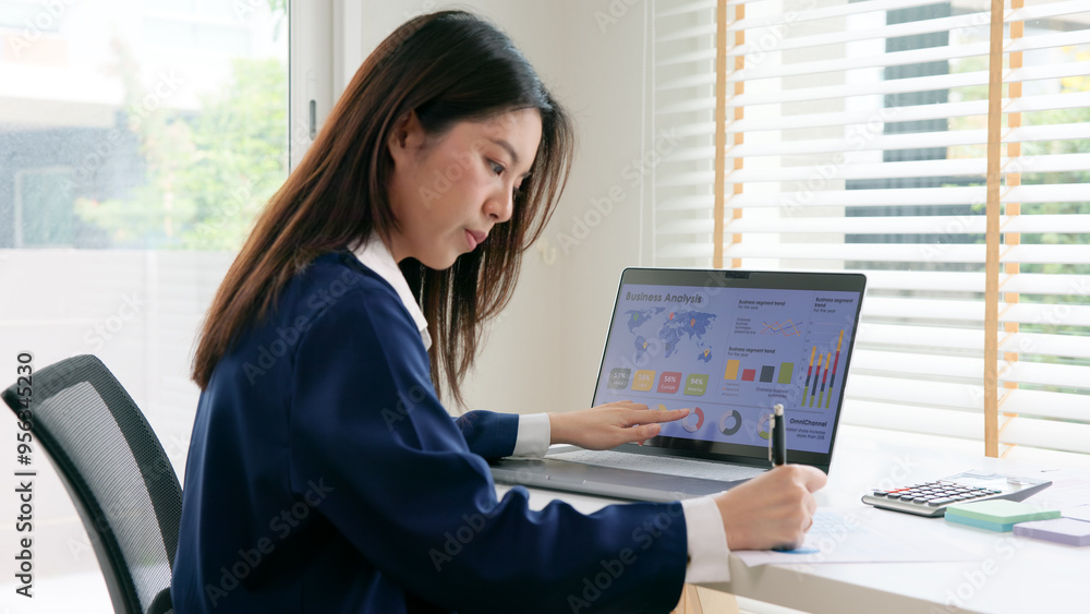 Asia woman expert people AI deep tech talent working on project predict sales insight SEO graph ...