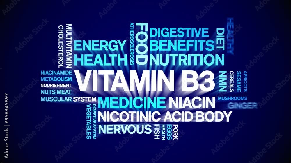 Vitamin B3 animated word cloud;text design animation tag kinetic ...