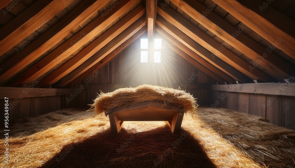 Manger Under a Wooden Roof The manger is placed directly under a simple ...