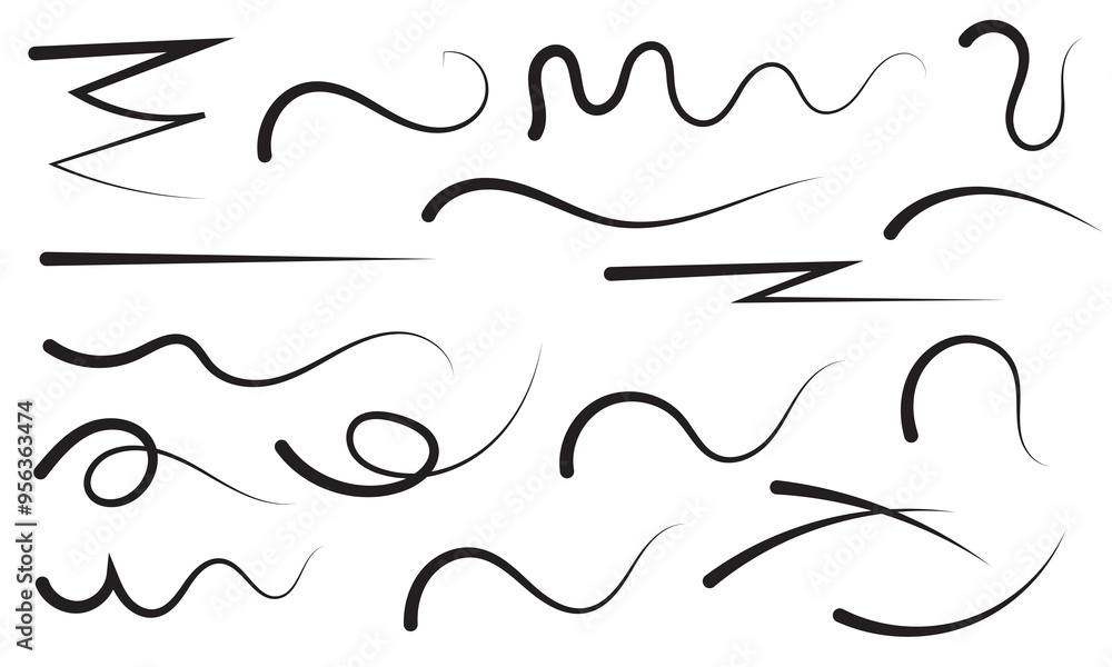 Squiggle brush scribble underline. Marker pen emphasis highlight swoosh ...