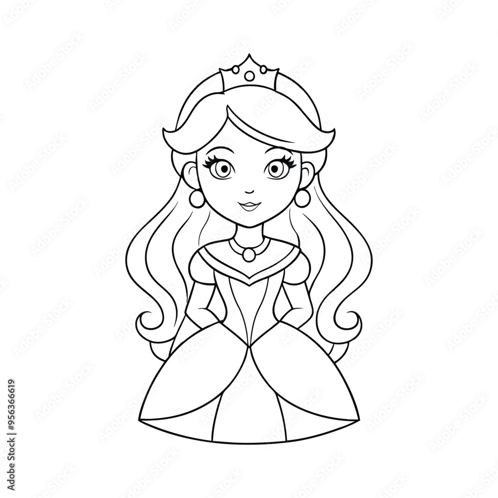 Princess wearing beautiful dress and crown vector illustration, kids ...
