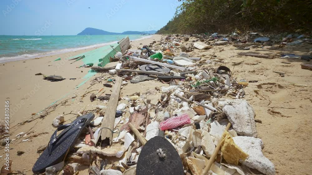 Mountains of Plastic Waste Cover the Sandy Beach of the Ocean Shoreline ...