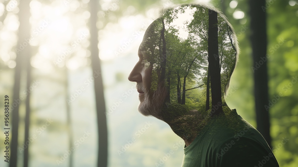 Man and Nature: A double exposure image reveals a serene man with a ...
