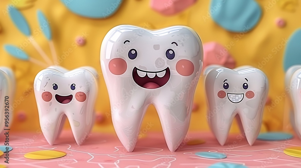 Creative depiction of dental education materials including diagrams of ...