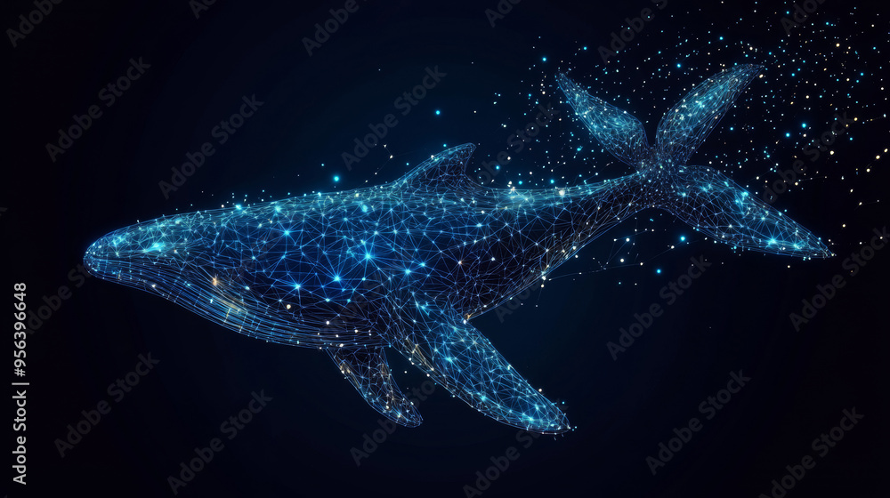 Blue whale composed of polygons. Marine animal digital concept. Low ...