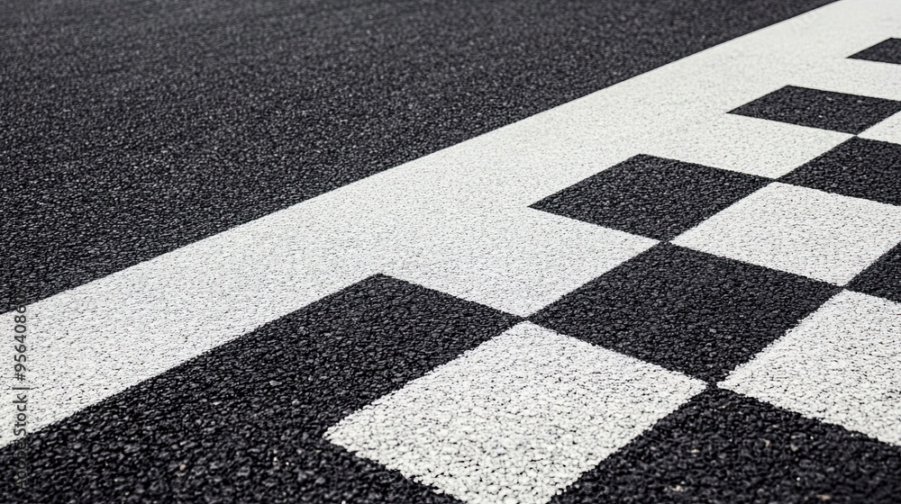 Checkered Finish Flag and Asphalt Racing Track: Racing Finish Line with ...