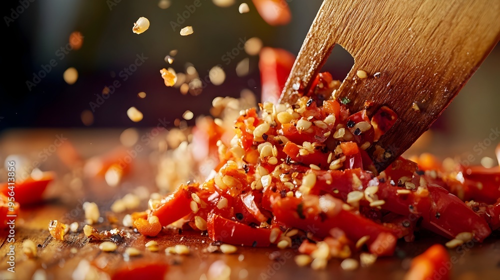 Macro photography of a finely chopped chili pepper capturing the ...