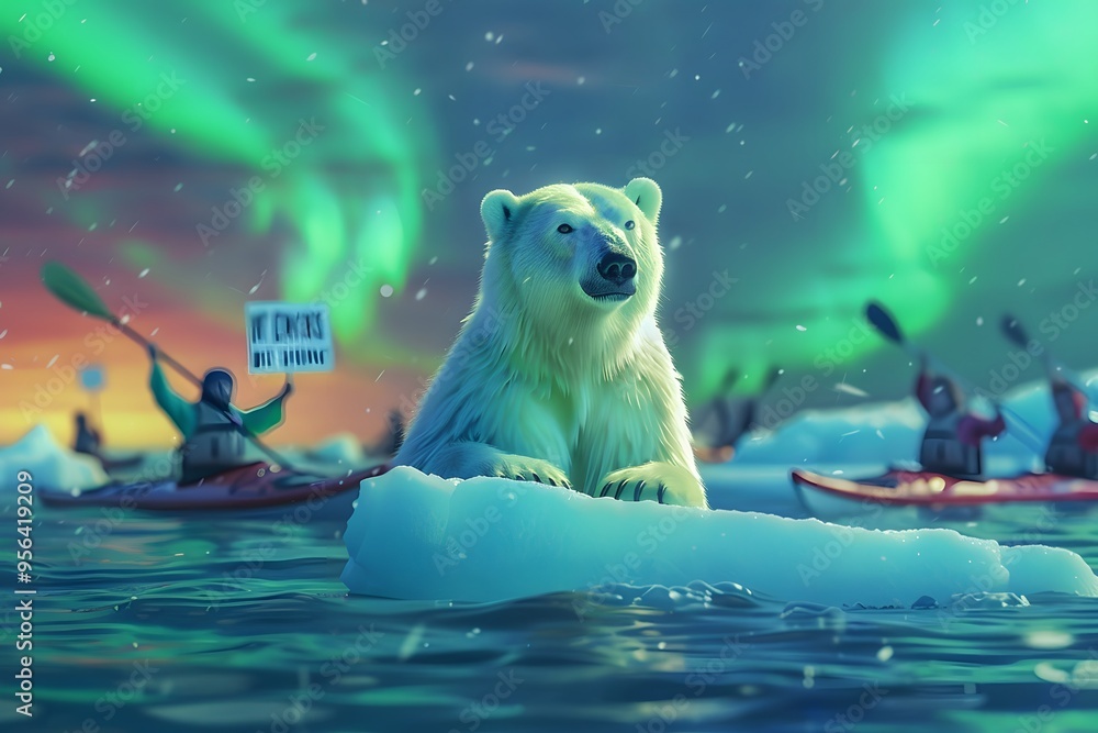 Illustration of A polar bear standing on a shrinking iceberg ...