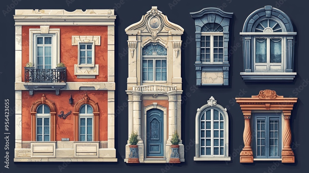 9. Precise detailed graphic elements collection for an architectural ...