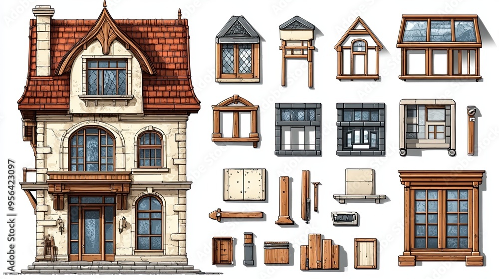 9. Precise detailed graphic elements collection for an architectural ...