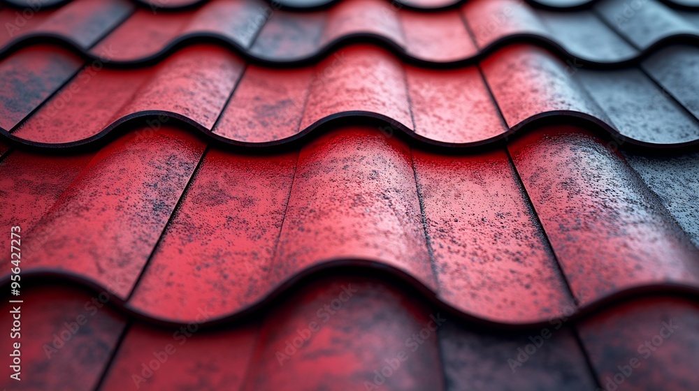 Texture of stone coated steel roof tiles in red color : Generative AI ...