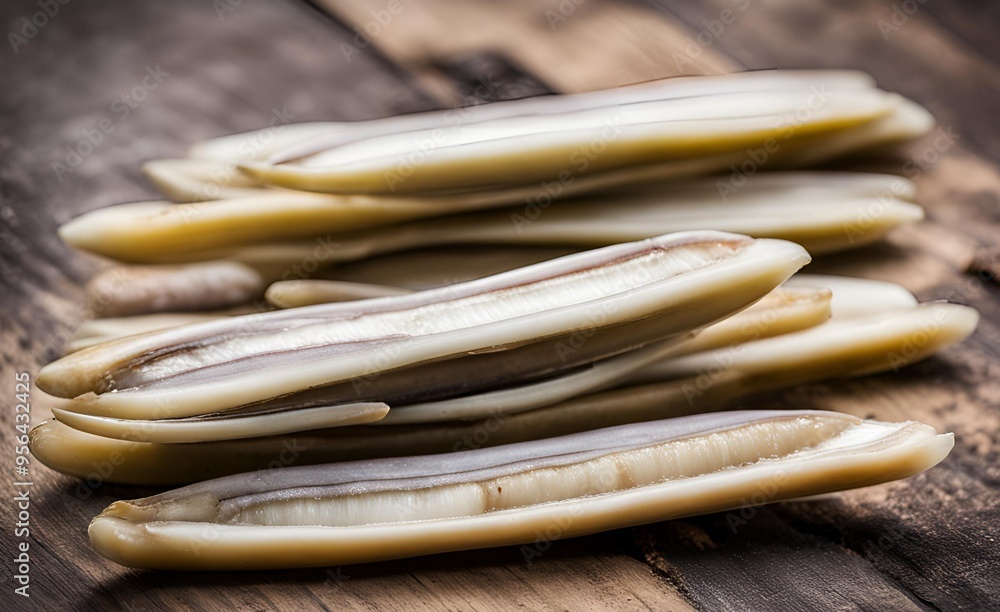 Razor clam elongated shellfish with a delicate sweet flavor and tender ...