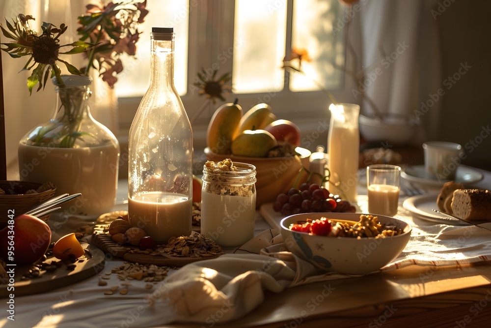 Illustration of A sleek modern home interior filled with stylish eco ...