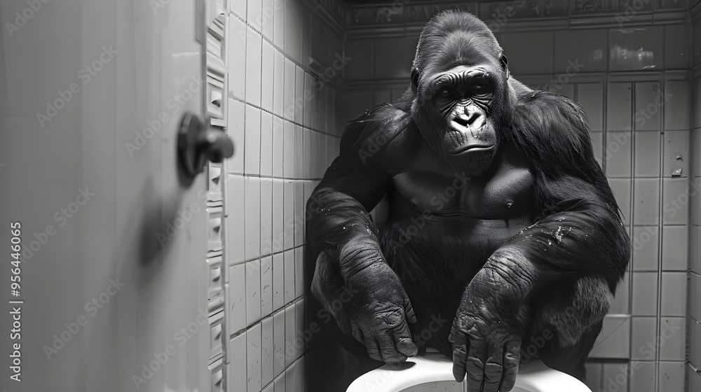 Gorilla sit on the toilet, monkey sitting on the potty, restroom humor ...
