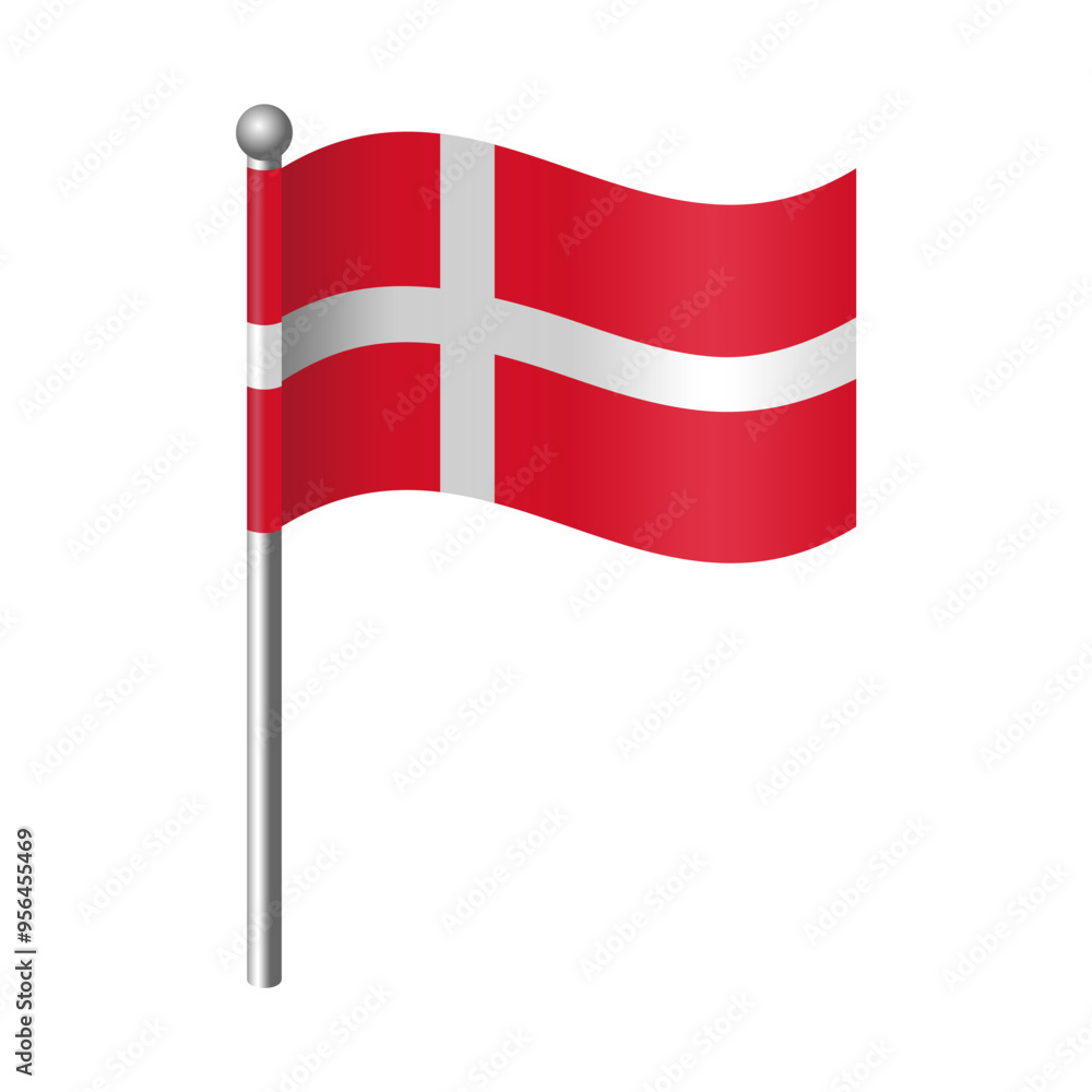 Official Denmark Flag Waving on a Flagpole Icon - Isolated on White ...