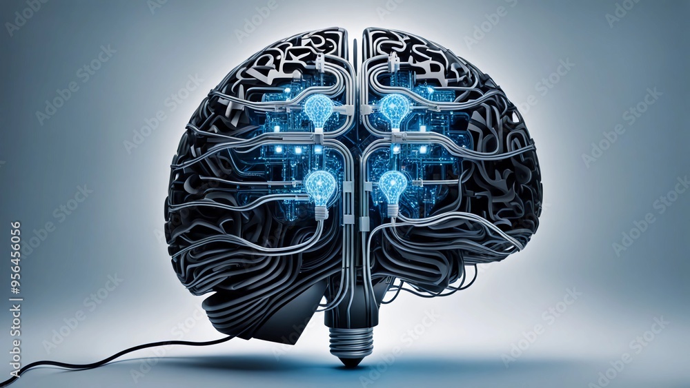 Digital Brain, A brain made of interconnected circuits and wires ...