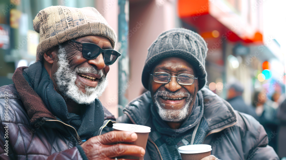 A couple of old gay men met over a cup of takeaway coffee. Two old ...