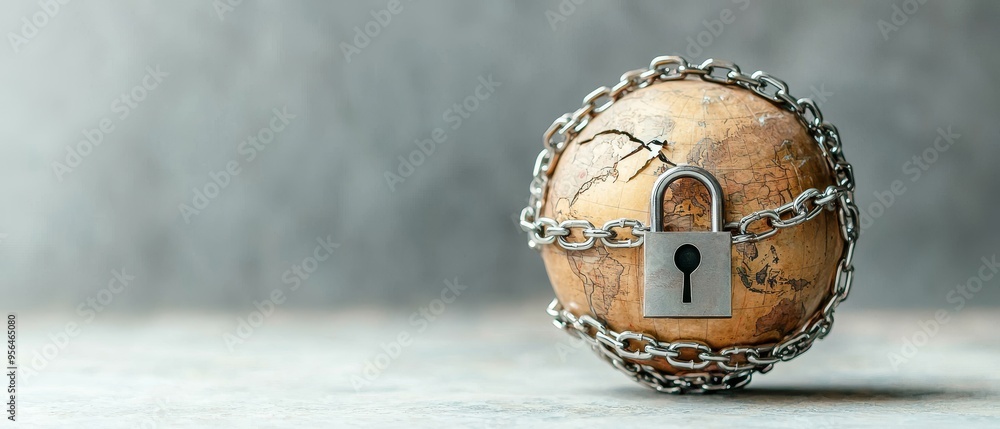 global financial crisis concept world globe bound by chains and padlock ...