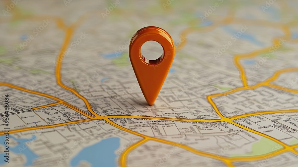 Orange Map Marker on a Physical Map: Highlighting a Specific Travel ...