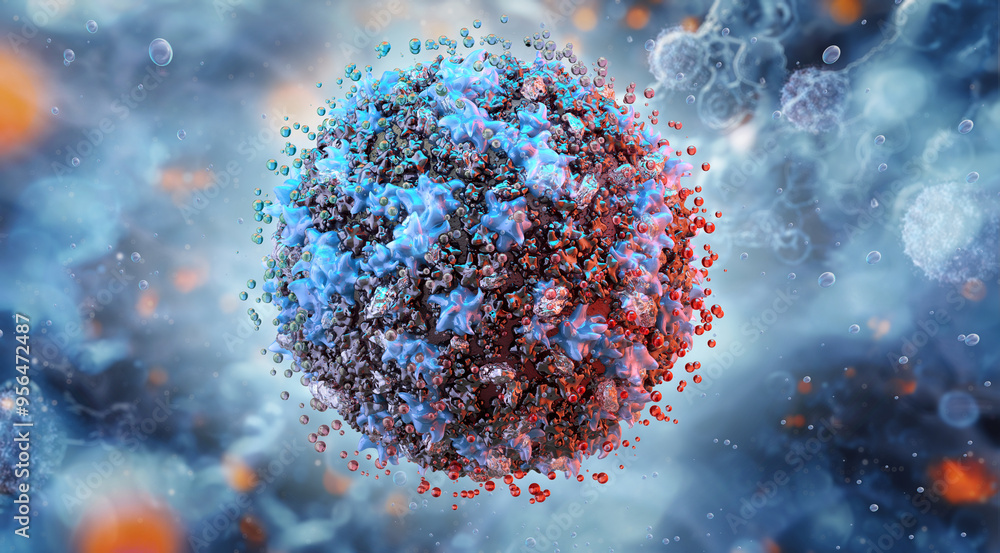 Microscopic 3D image of a granuloma. A granuloma, round collection of ...