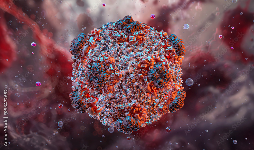 Hantavirus 3D viral structure, RNA virus transmitted to humans through ...