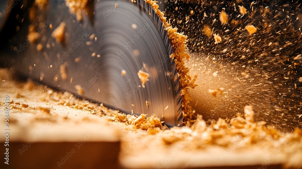 Macro photography of a saw blade cutting through wood capturing the ...