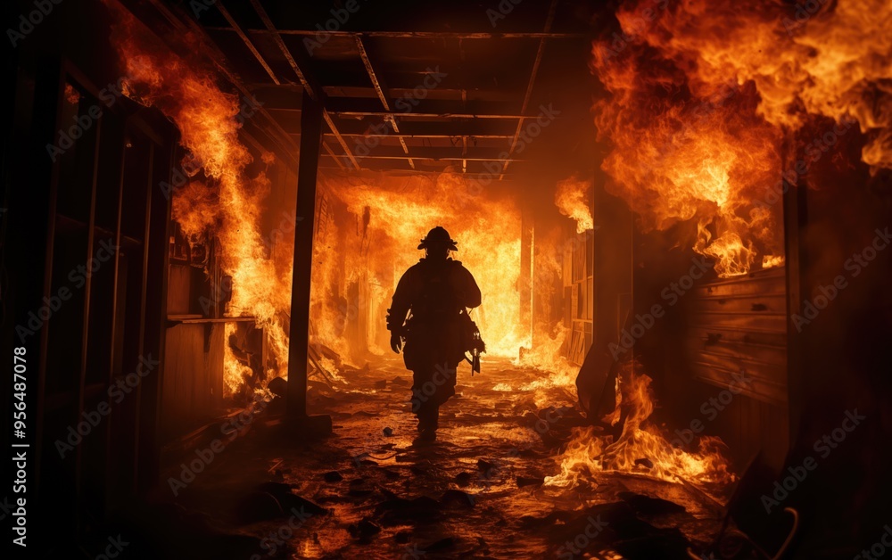 Generative AI of Firefighter Confronting Intense Blaze: Heroic ...
