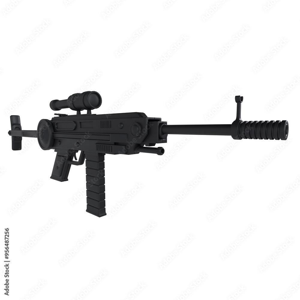 Realistic 3D rendering of a modern tactical rifle with optical sight ...