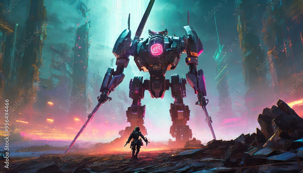 RPG Game Concept of Detailed catastrophic inside game army versus giant ...