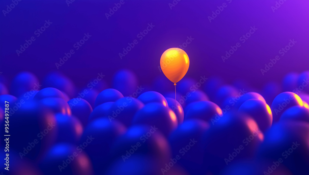 Single Yellow Balloon Standing Out in a Sea of Purple Balloons Under ...