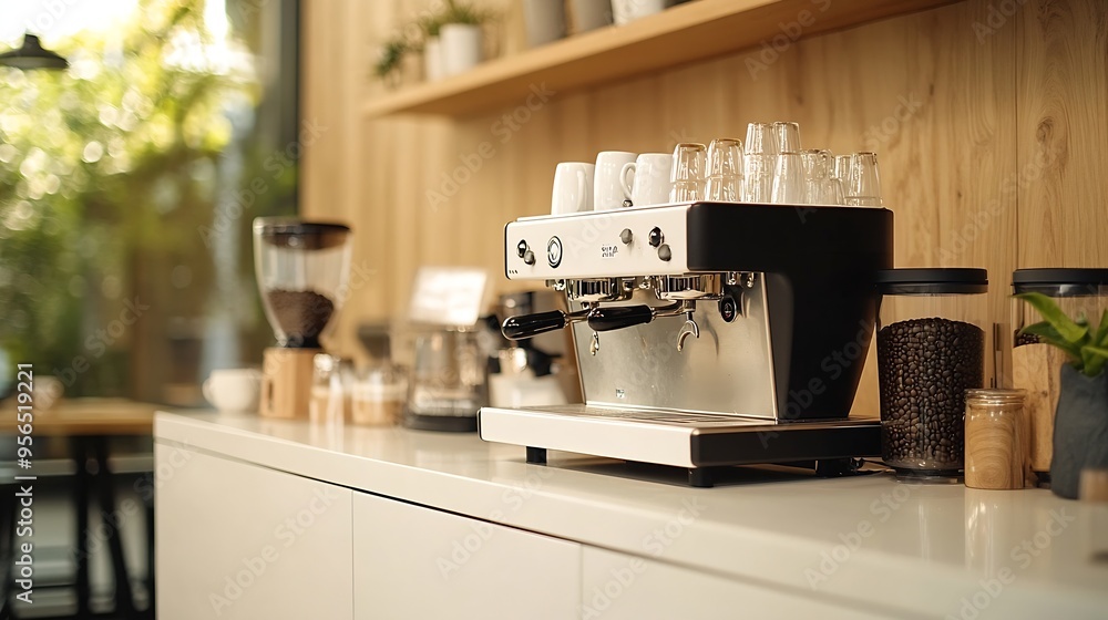 Minimalist white counter bar with coffee maker Coffee grinder and ...