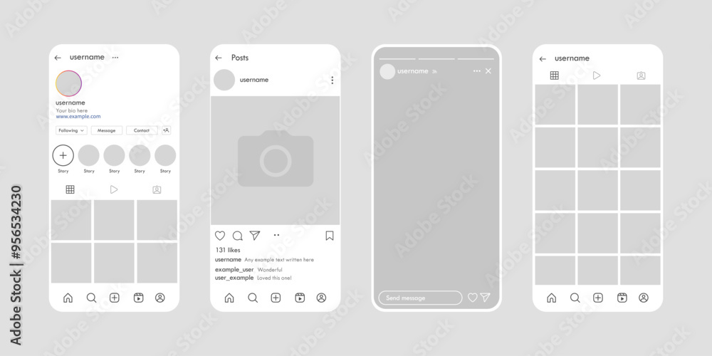 Instagram Social network app UI interface mockup design. Modern social ...