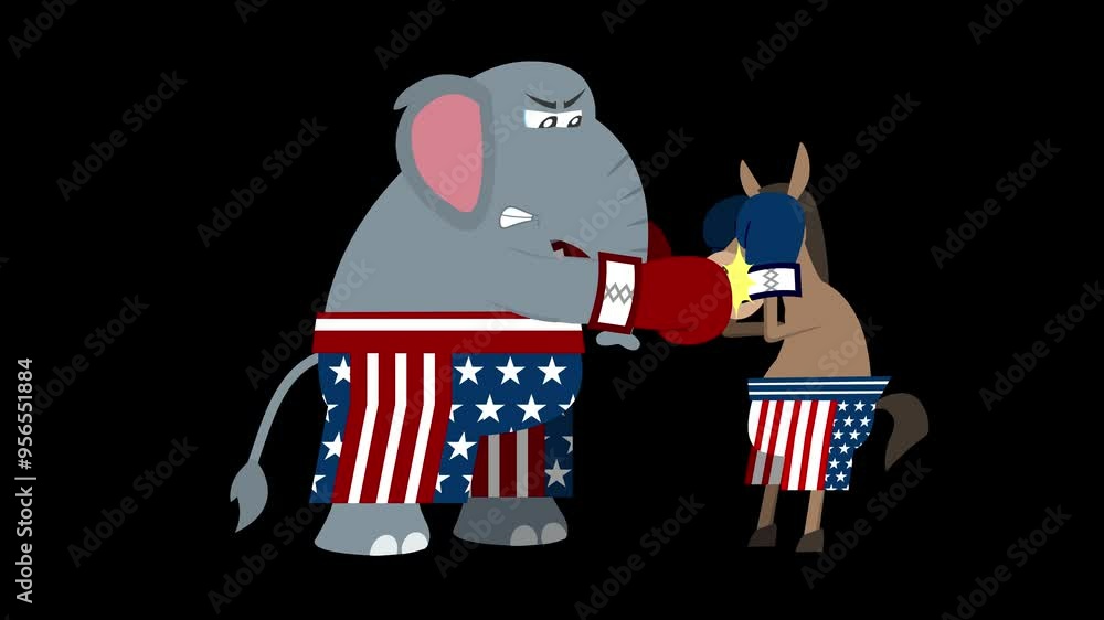 Republican Elephant And Democrat Donkey Is Boxing. 4K Animation Video ...