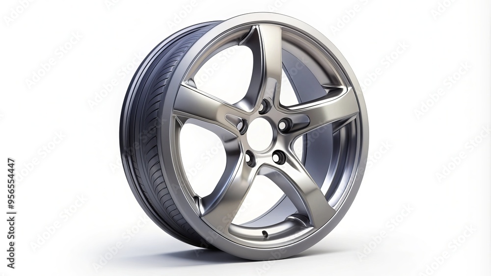 Shiny silver alloy rim with five bolt pattern, paired with a black ...