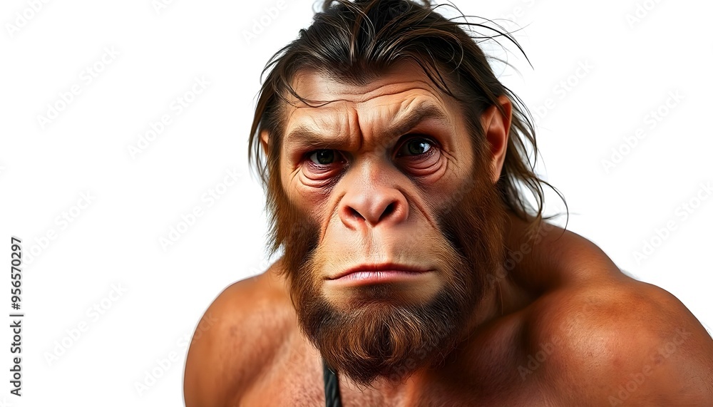 Evolution of man, neanderthal man isolated on a white background Stock ...