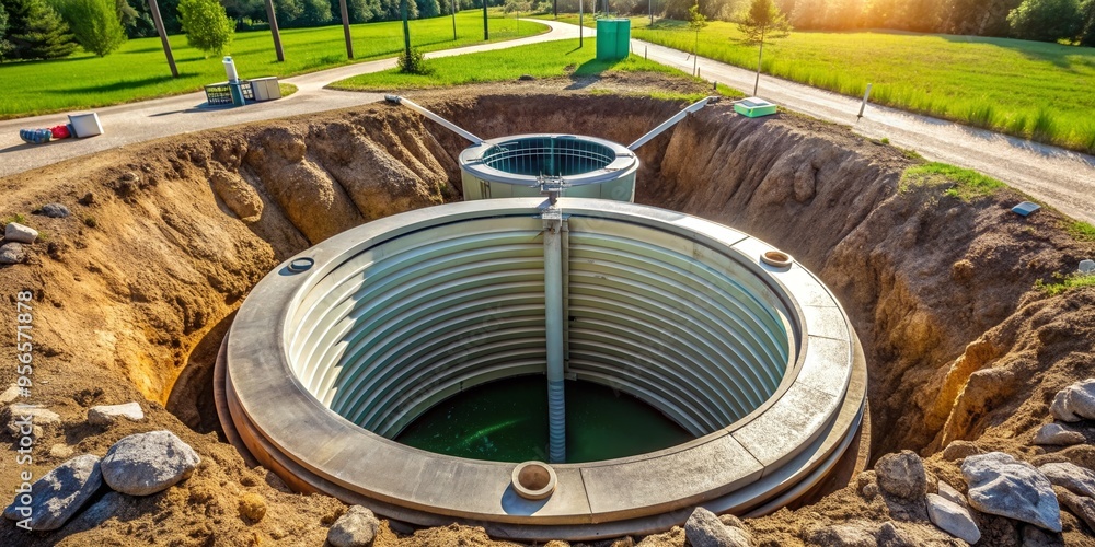 An underground septic tank used for waste water treatment , septic tank ...