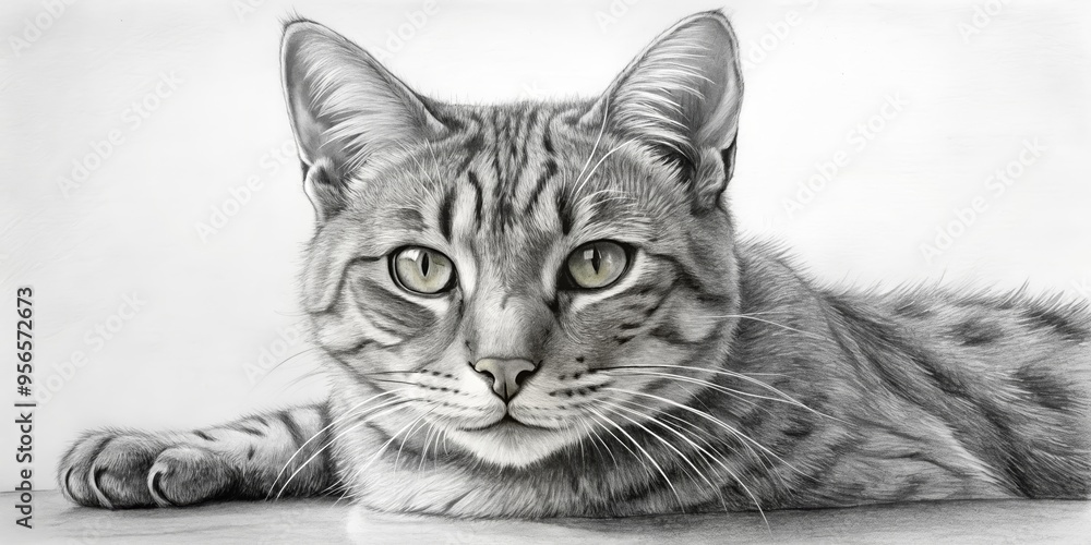 Pencil drawing of a predatory cat, wildlife, predator, feline, sketch ...