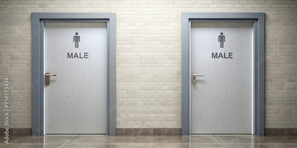 A stock photo featuring two restroom doors labeled for male and female ...