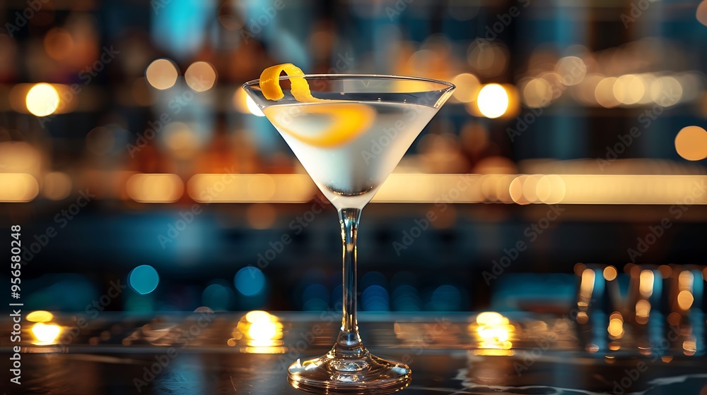 Classic Vesper Martini with lemon twist, served in a martini glass on a ...
