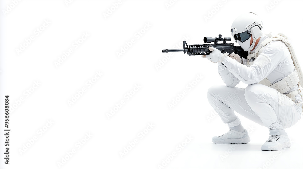 Futuristic android soldier in bulletproof armor, military cyborg armed ...